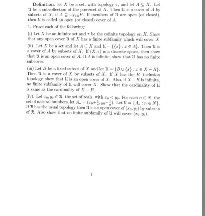 Solved Definition : let X be a set, with topology T, and let | Chegg.com