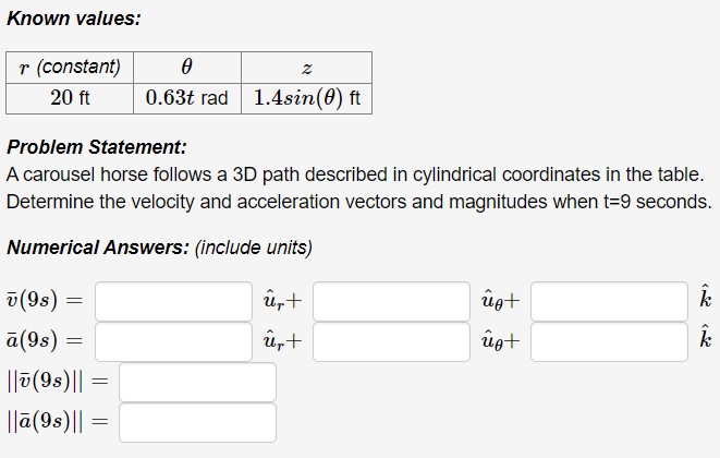 Solved Known values: Problem Statement: A carousel horse | Chegg.com