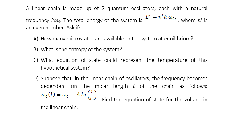 Solved A linear chain is made up of 2 quantum oscillators, | Chegg.com