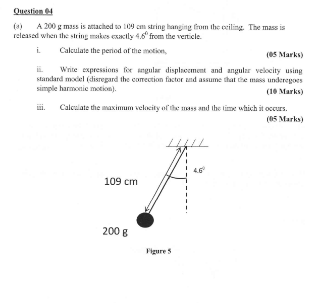 Solved (a) A 200 g mass is attached to 109 cm string hanging | Chegg.com