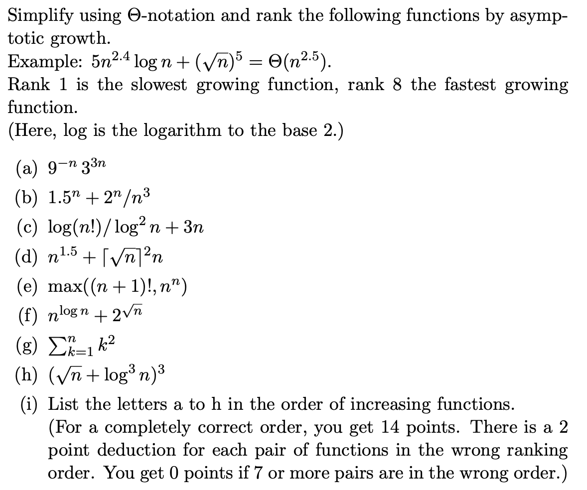 Solved Simplify using O-notation and rank the following | Chegg.com