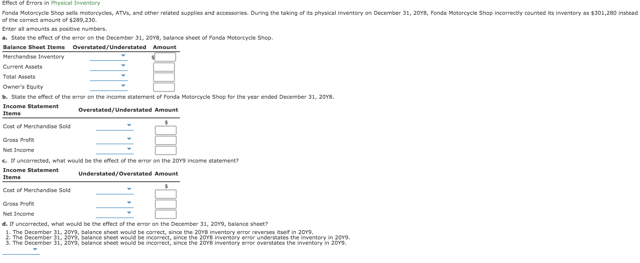 Solved Effect of Errors in Physical Inventory Fonda | Chegg.com