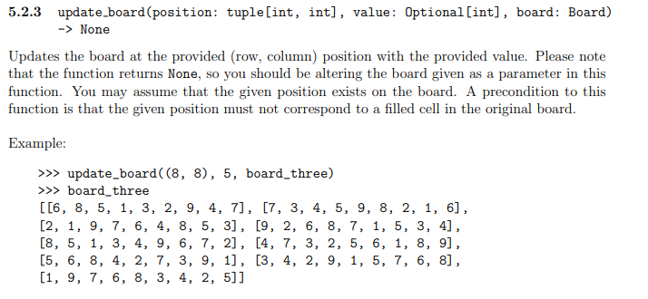 Solved Stuck about halfway creating an update_board function | Chegg.com