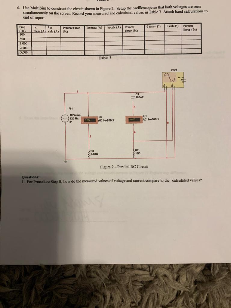 d. Use MultiSim to construct the circuit shown in | Chegg.com