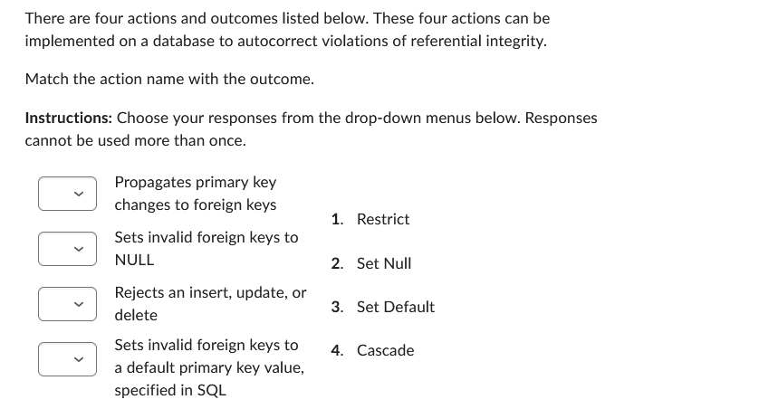 Solved There are four actions and outcomes listed below. | Chegg.com