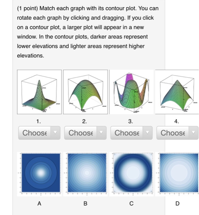 Solved (1 point) Match each graph with its contour plot. You | Chegg.com