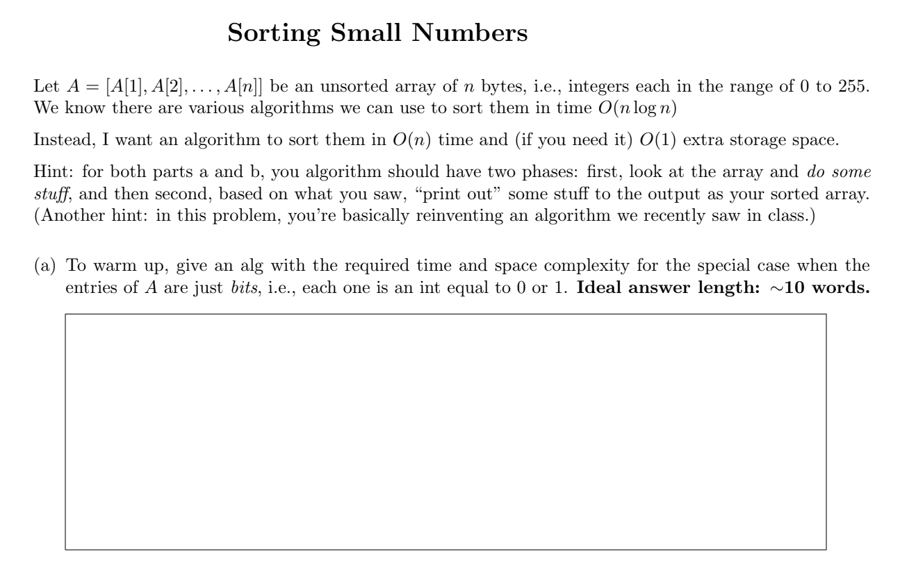 Solved Let A A 1 A 2 A N Be An Unsorted Array Of N 