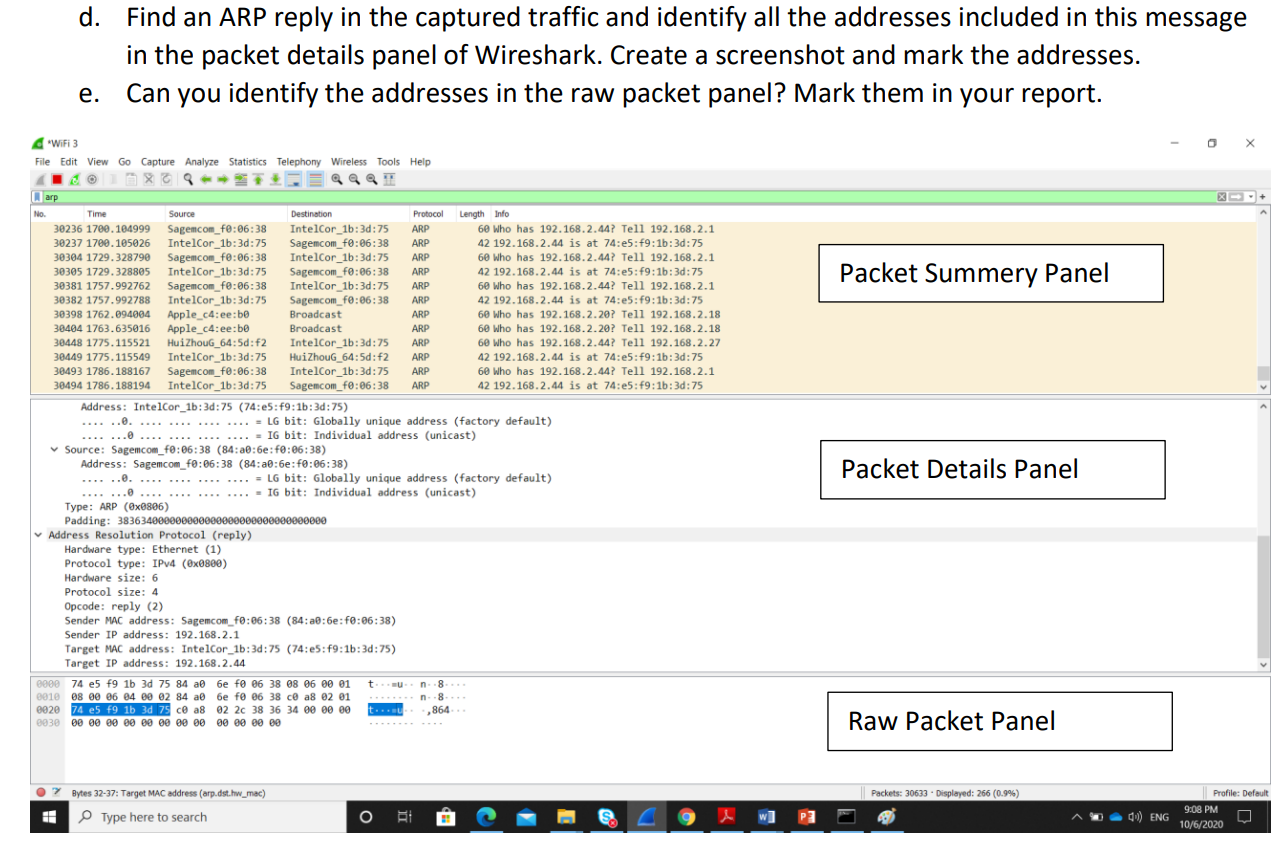 Solved d. Find an ARP reply in the captured traffic and | Chegg.com