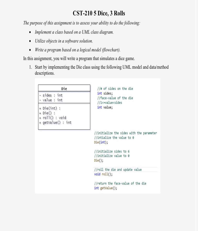 CST-210 5 Dice, 3 Rolls The purpose of this | Chegg.com