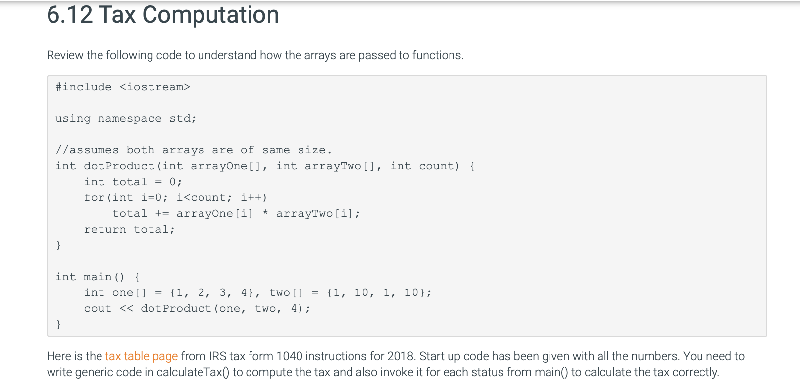 Solved 6.12 Tax Computation Review the following code to | Chegg.com
