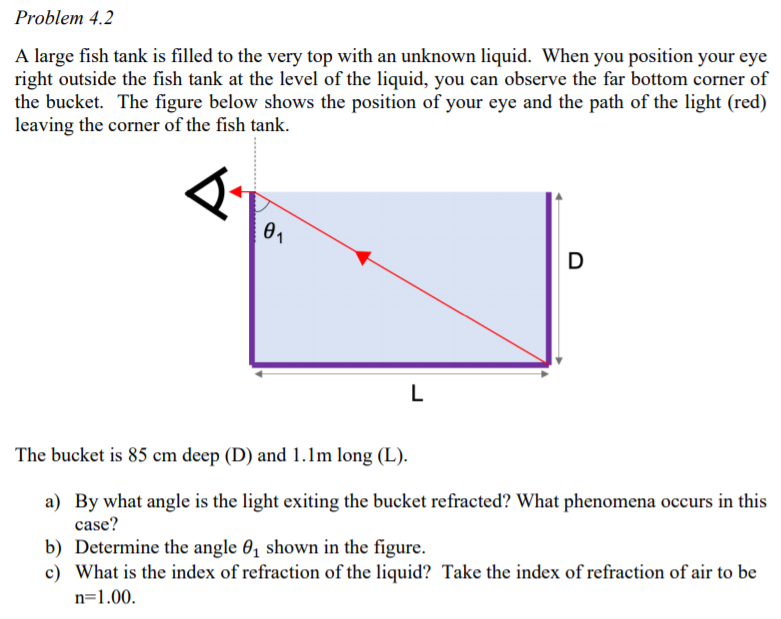 Solved Problem 4.2 A large fish tank is filled to the very | Chegg.com