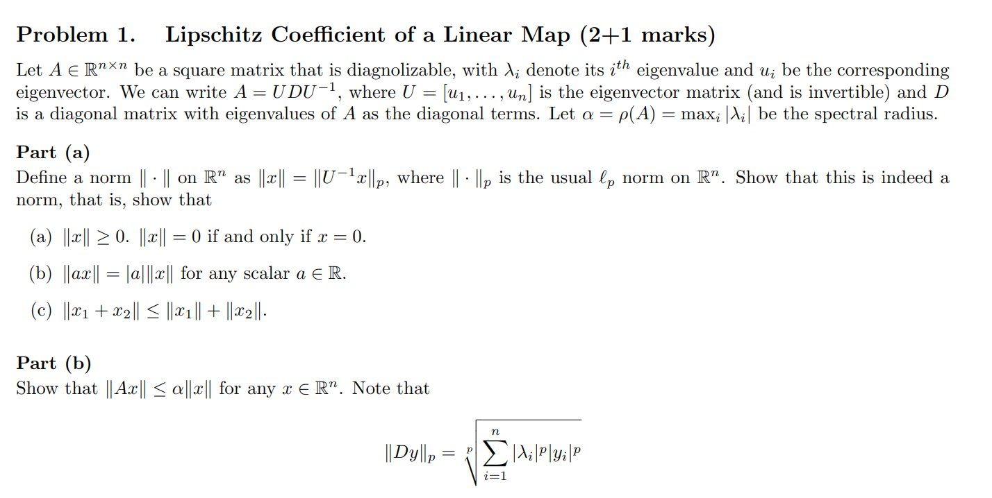 Solved Problem 1. Lipschitz Coefficient of a Linear Map (2+1 | Chegg.com