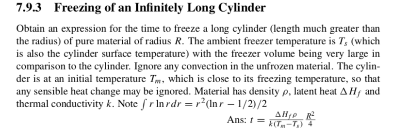 7.9.3 Freezing of an Infinitely Long Cylinder Obtain | Chegg.com