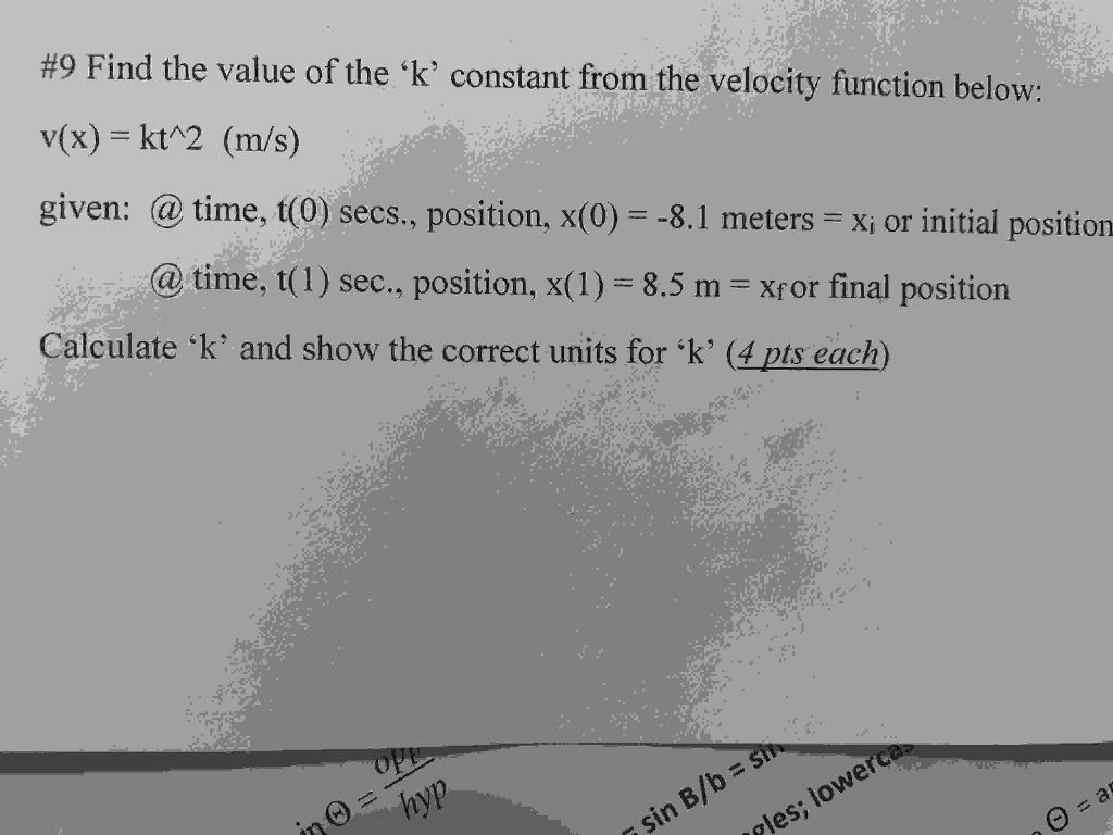 Solved \#9 Find the value of the ' k ' constant from the | Chegg.com