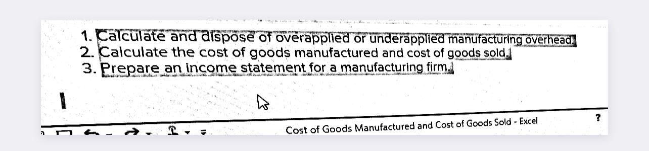 Solved 1. Calculate and dispose of overapplied or | Chegg.com