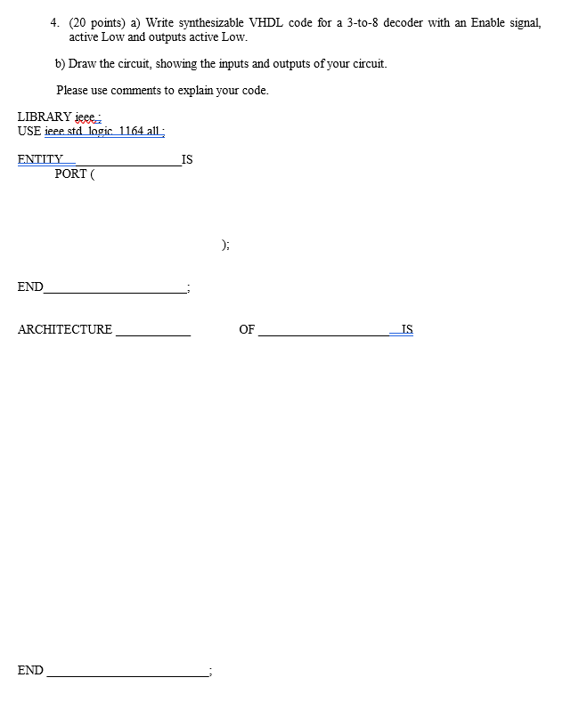 Solved 4 20 Points A Write Synthesizable Vhdl Code For A