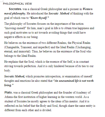 Solved PHILOSOPHICAL VIEW Socrates. was a classical Greek | Chegg.com
