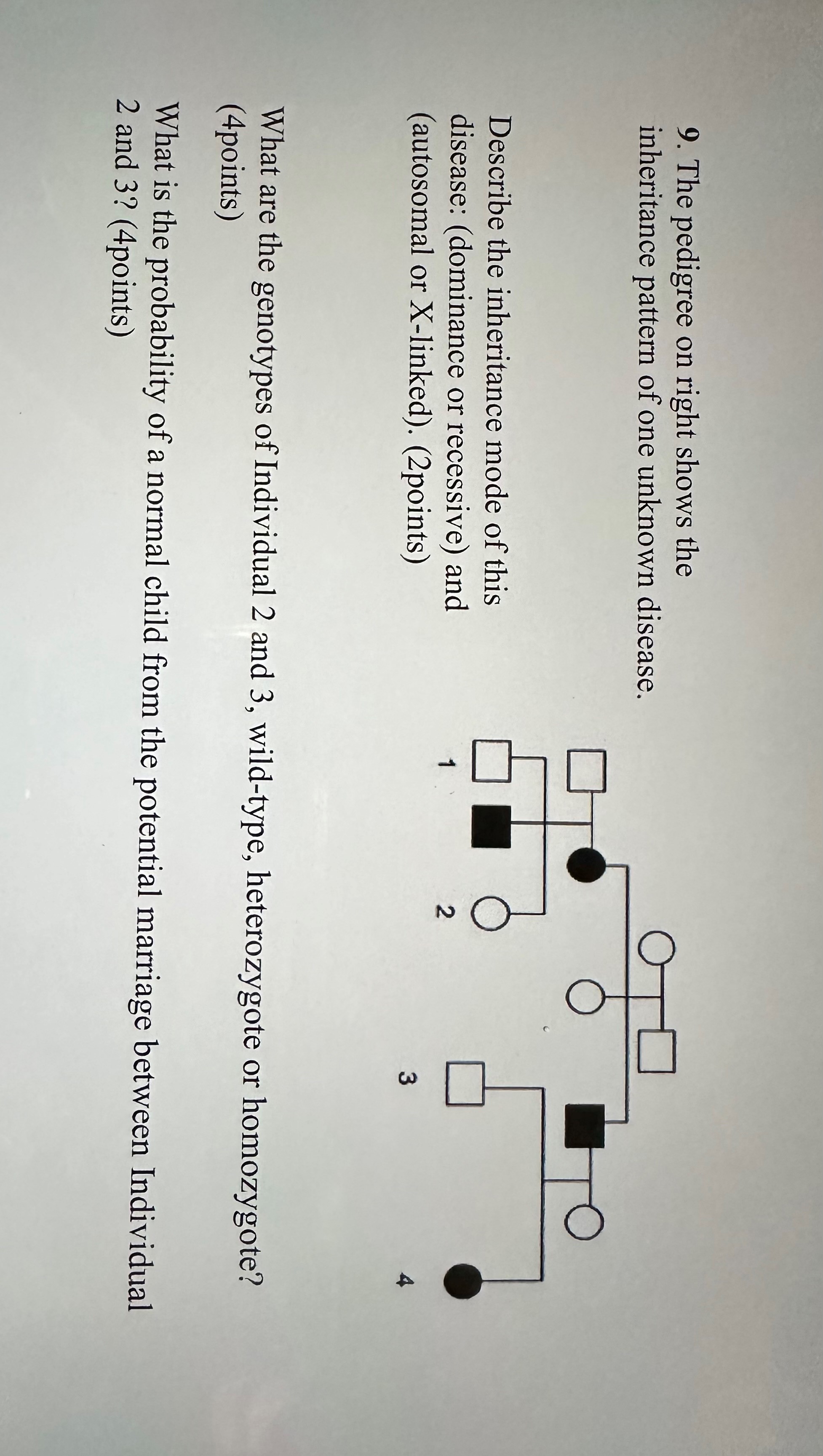 Solved 9. The pedigree on right shows the inheritance | Chegg.com