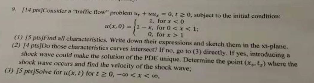 Solved 9. [14 pts]Consider a "traffic flow" problem u + uug | Chegg.com