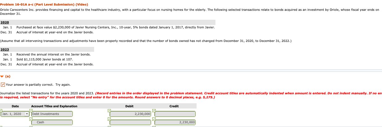 Solved Problem 16-01A a-c (Part Level Submission) (Video) | Chegg.com