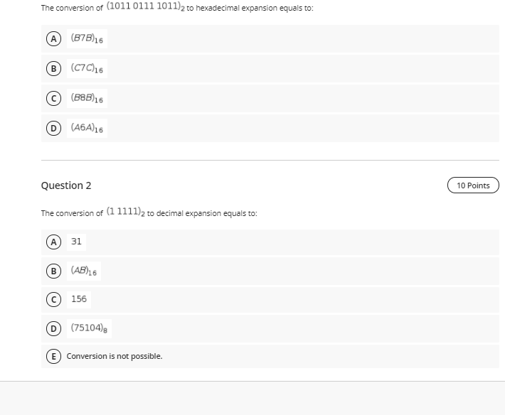 Solved The conversion of (10110111 1011)2 to hexadecimal | Chegg.com