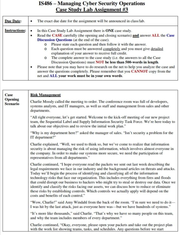 Solved IS486 - Managing Cyber Security Operations Case Study | Chegg.com