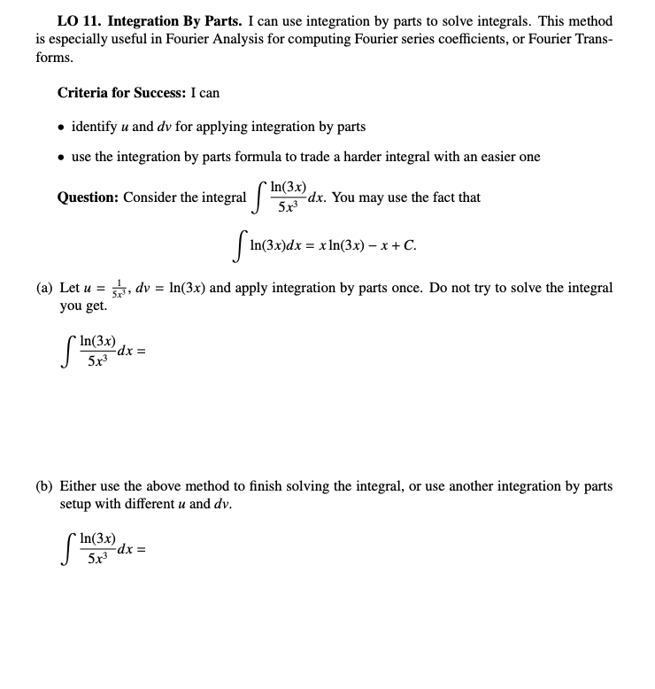 Solved LO 11. Integration By Parts. I can use integration by | Chegg.com