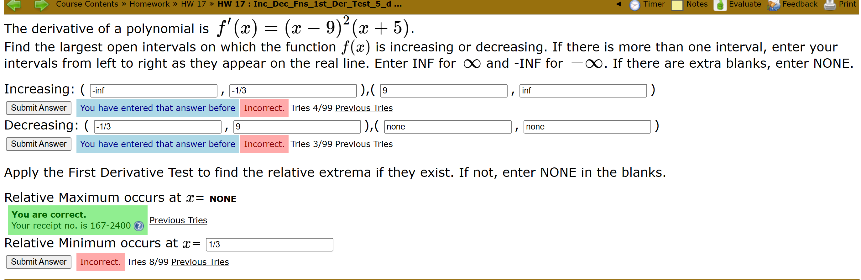Solved The derivative of a polynomial is f′(x)=(x−9)2(x+5). | Chegg.com
