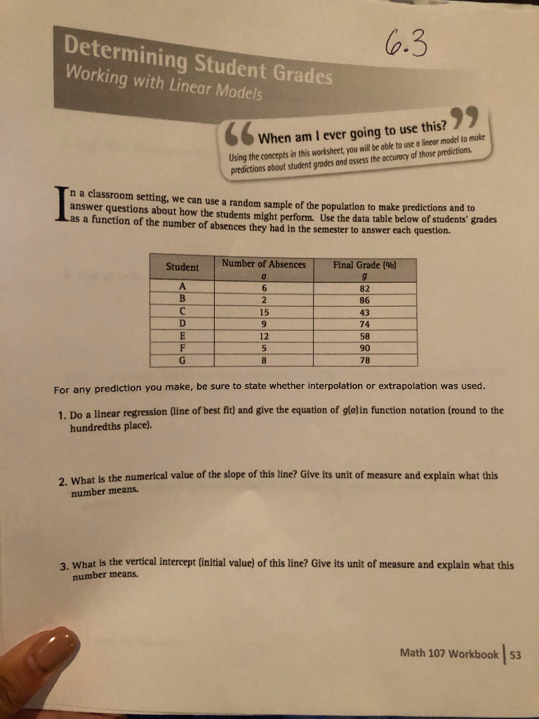 Solved Co.3 Determining Student Grades Working with Linear | Chegg.com