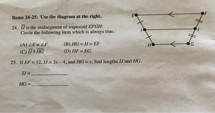 Solved Use the diagram at the right. IJ is the midsegment | Chegg.com