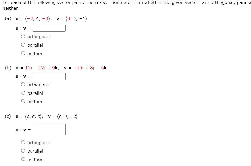 Solved For each of the following vector pairs, find u. v. | Chegg.com