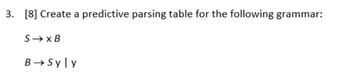 Solved 3. [8] Create a predictive parsing table for the | Chegg.com