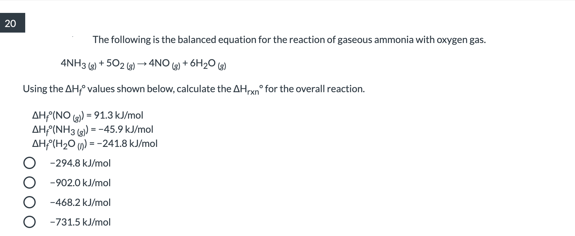 Solved 20 The following is the balanced equation for the | Chegg.com