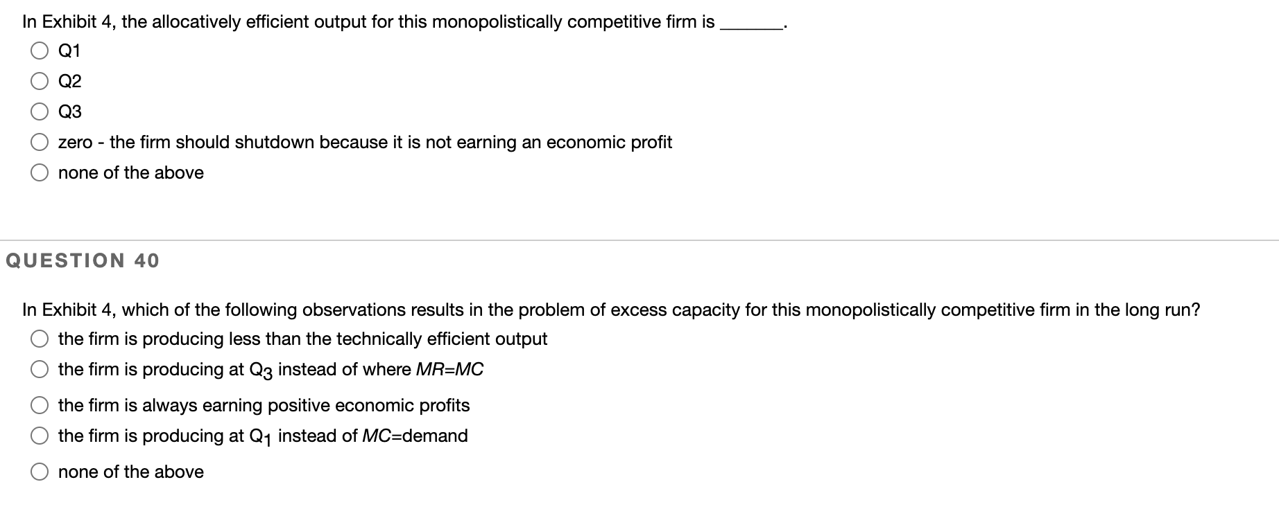 Solved In Exhibit 4, the allocatively efficient output for | Chegg.com