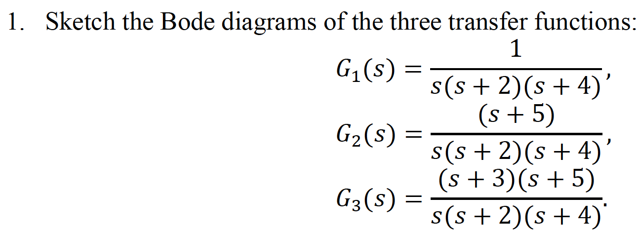 Solved Sketch the Bode diagrams of the three transfer | Chegg.com