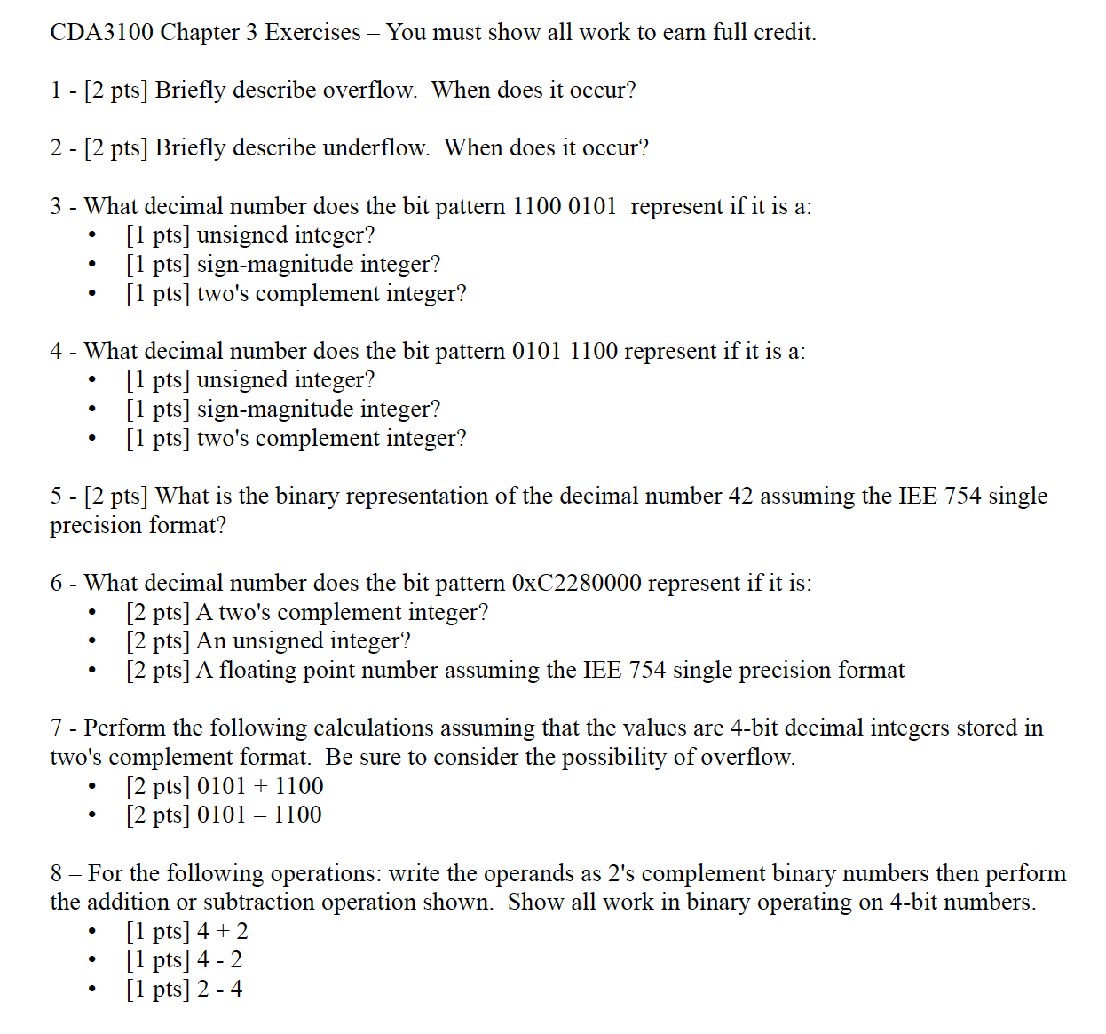 Solved CDA3100 Chapter 3 Exercises - You must show all work | Chegg.com