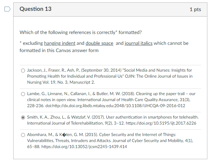 The following is/are the correct citation format(s) | Chegg.com