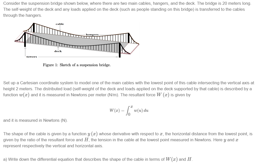 Solved Consider the suspension bridge shown below, where | Chegg.com