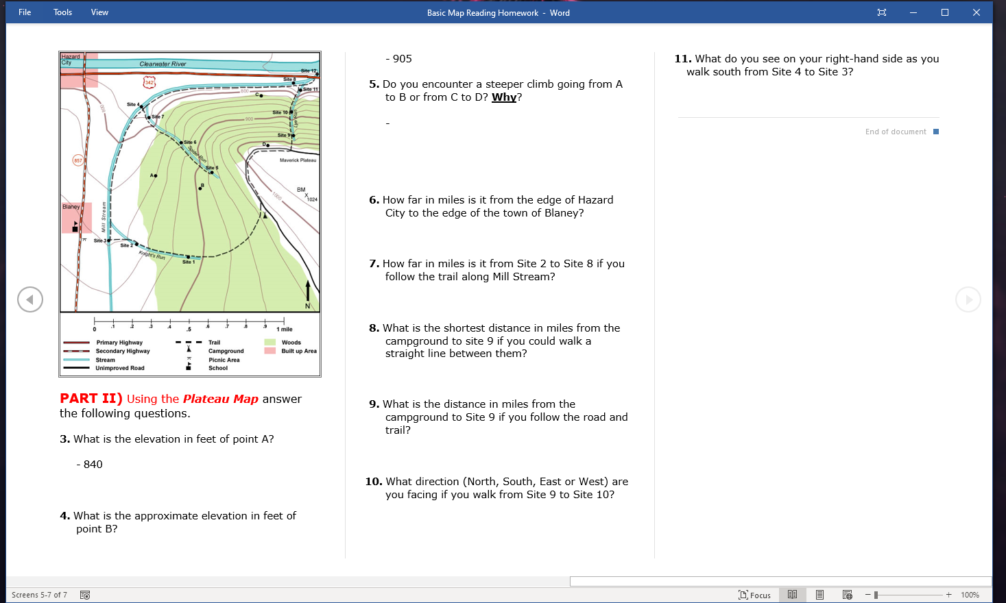 Solved File Tools View Basic Map Reading Homework - Word O ] | Chegg.com