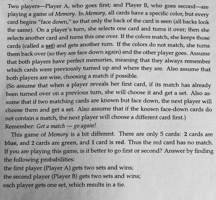 Solved Two players-Player A, who goes first; and Player B, | Chegg.com