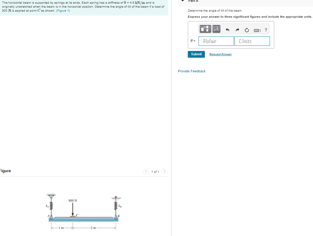 Solved Part A The horizontal beam is supported by springs at | Chegg.com