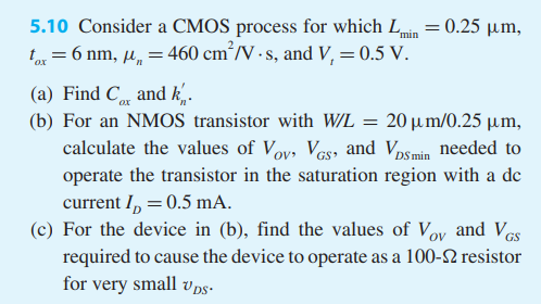 Solved 5.10 Consider a CMOS process for which Lmin=0.25μm, | Chegg.com