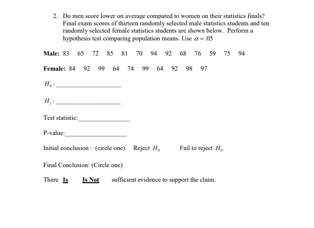 Solved 2 Do Men Score Lower On Average Compared To Women On
