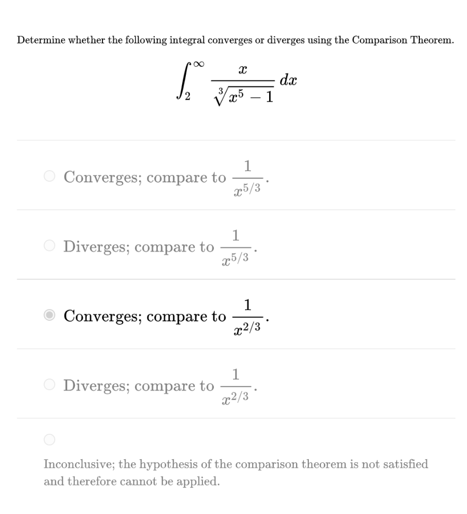 Solved Determine whether the following integral converges or | Chegg.com