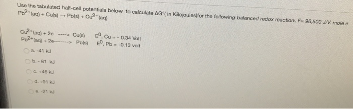 Solved Use the tabulated half-cell potentials below to | Chegg.com