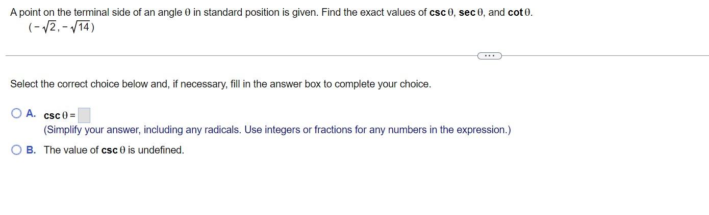 Solved A point on the terminal side of an angle θ in | Chegg.com