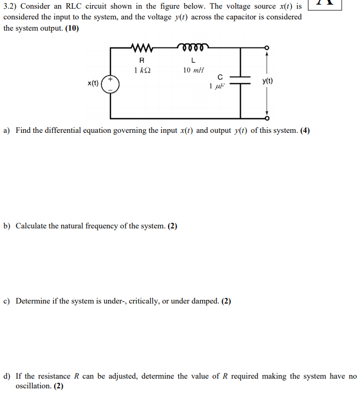 Solved 3.2) Consider an RLC circuit shown in the figure | Chegg.com
