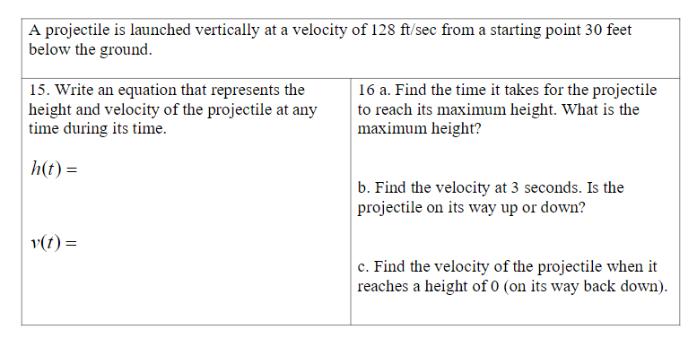 Solved A projectile is launched vertically at a velocity of | Chegg.com