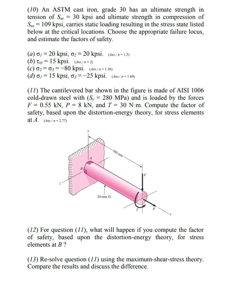 Solved (10) An ASTM cast iron, grade 30 has an ultimate | Chegg.com