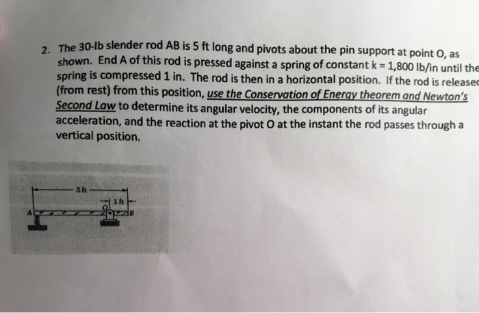 Solved The 30-lb slender rod AB is 5 ft long and pivots | Chegg.com